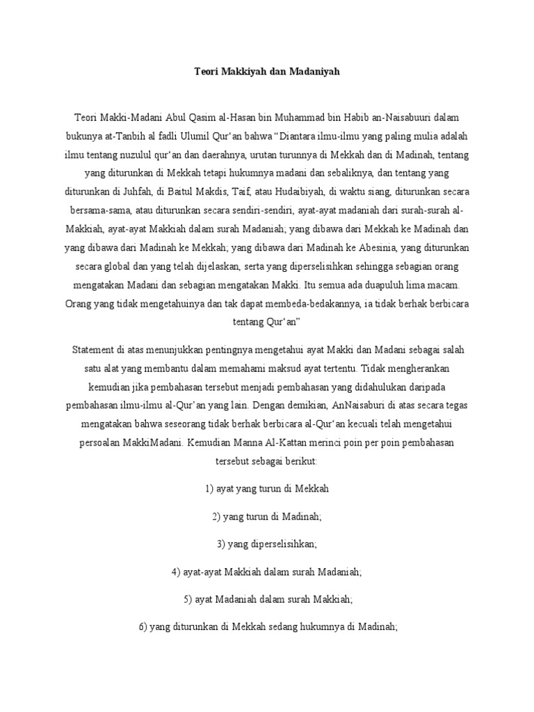 Memahami Teori Makkiyah dan Madaniyah | PDF