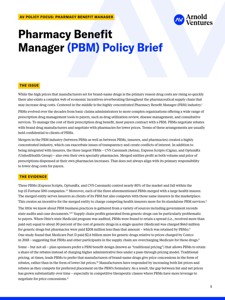 Pharmacy Benefit Manager Policy Brief - v4 | PDF | Health Care | Business