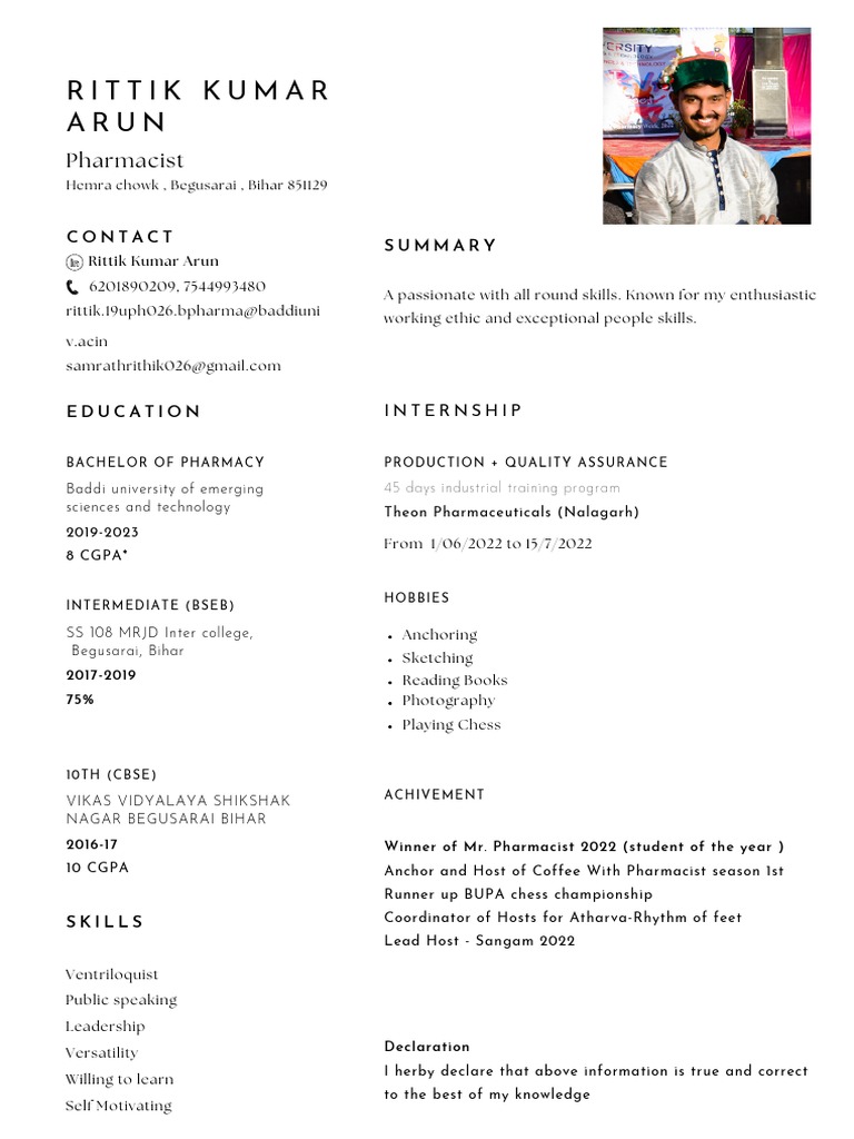 Updated Resume Rittik Kumar Arun | PDF