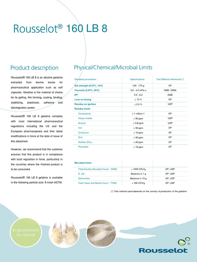 Rousselot 160 LB 8 (Pharma) | PDF | Gelatin | Magnesium