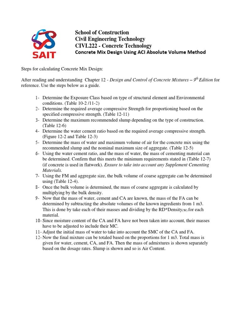 Concrete Mix Design ACI Method Guide | PDF | Concrete | Physical Sciences