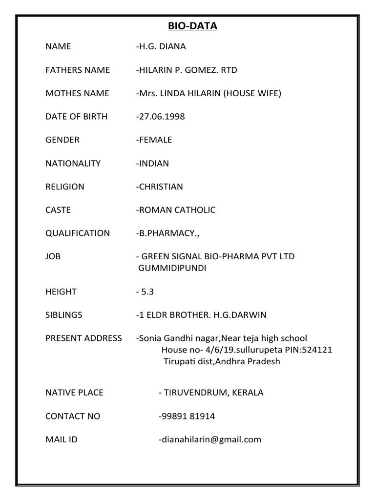 Diana Bio Data | PDF