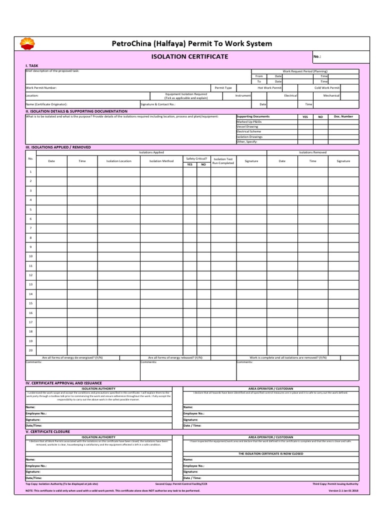 05 - Isolation Certificate (4022816 - v1) | PDF | Safety