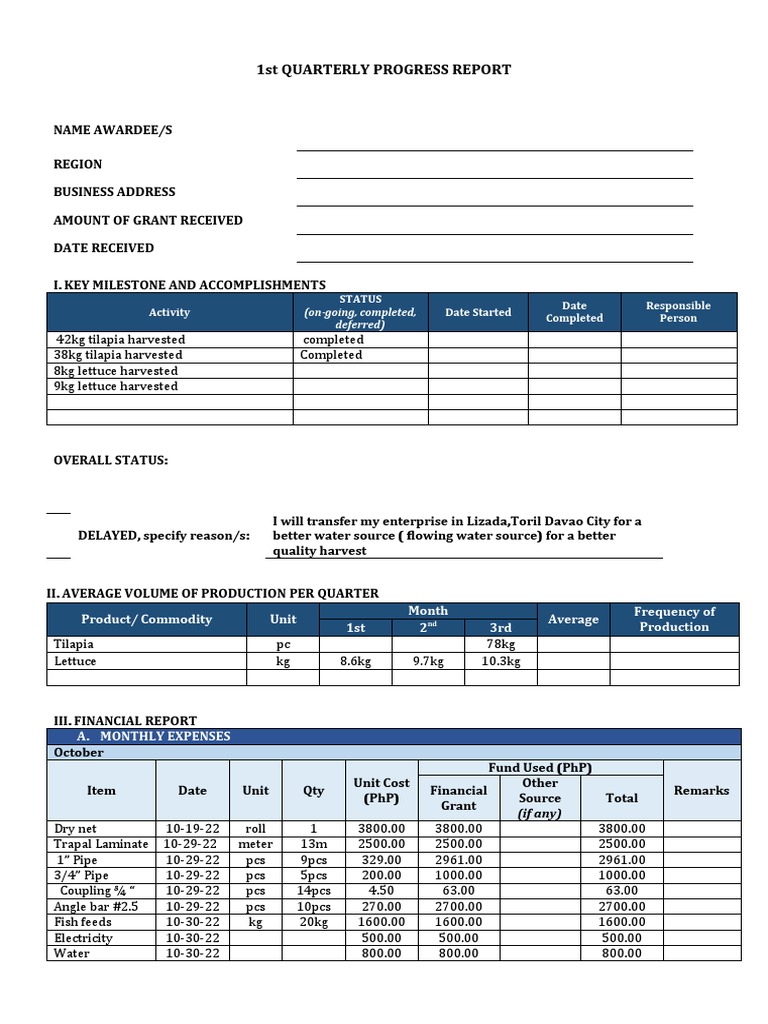 Quarterly Progress Status Report 2022 | PDF