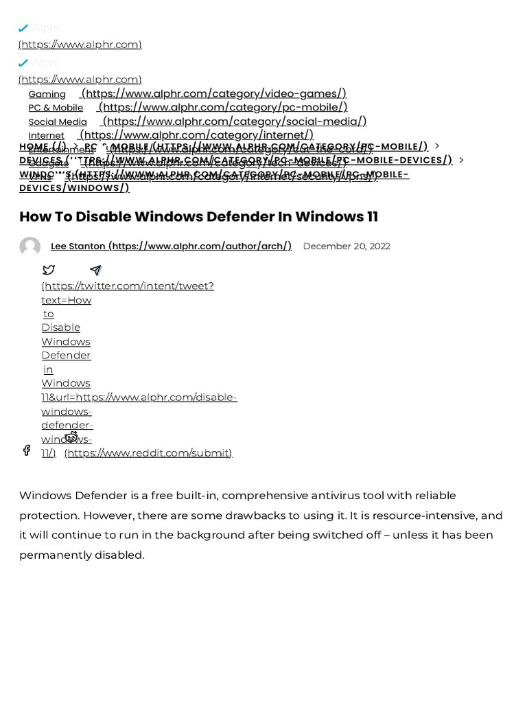 Disable Windows Defender in Windows 11 | PDF | Windows Registry ...
