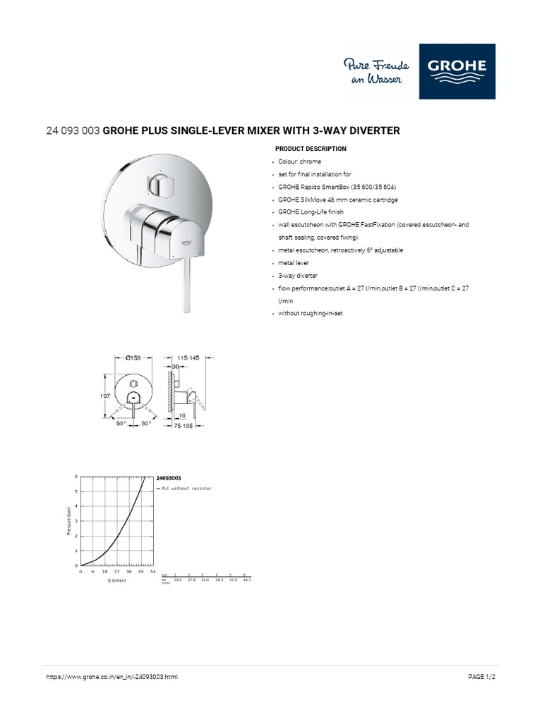 GROHE Specification Sheet 24093003 | PDF | Firearms | Equipment