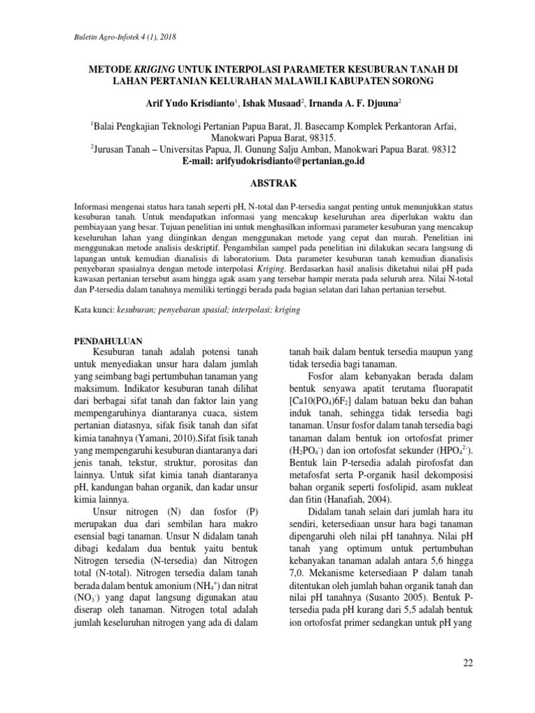 Metode Kriging Untuk Interpolasi Parameter Kesuburan Tanah Di Lahan ...