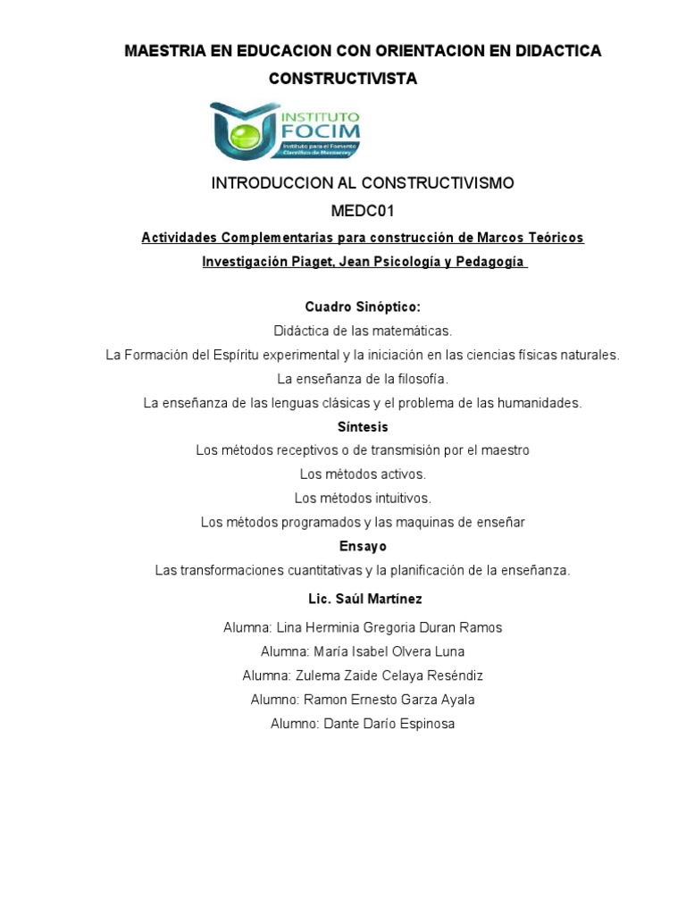 Actividades Complementarias Constructivismo | PDF | Planificación | Enseñando