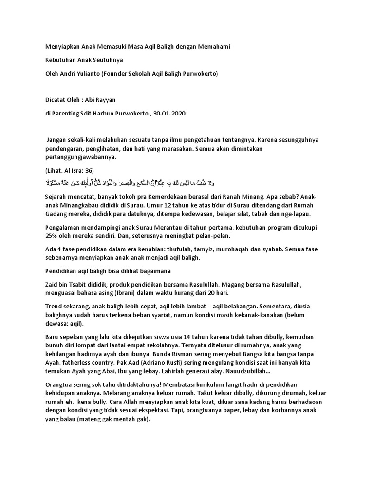 Menyiapkan Anak Memasuki Masa Aqil Baligh Dengan Memahami | PDF