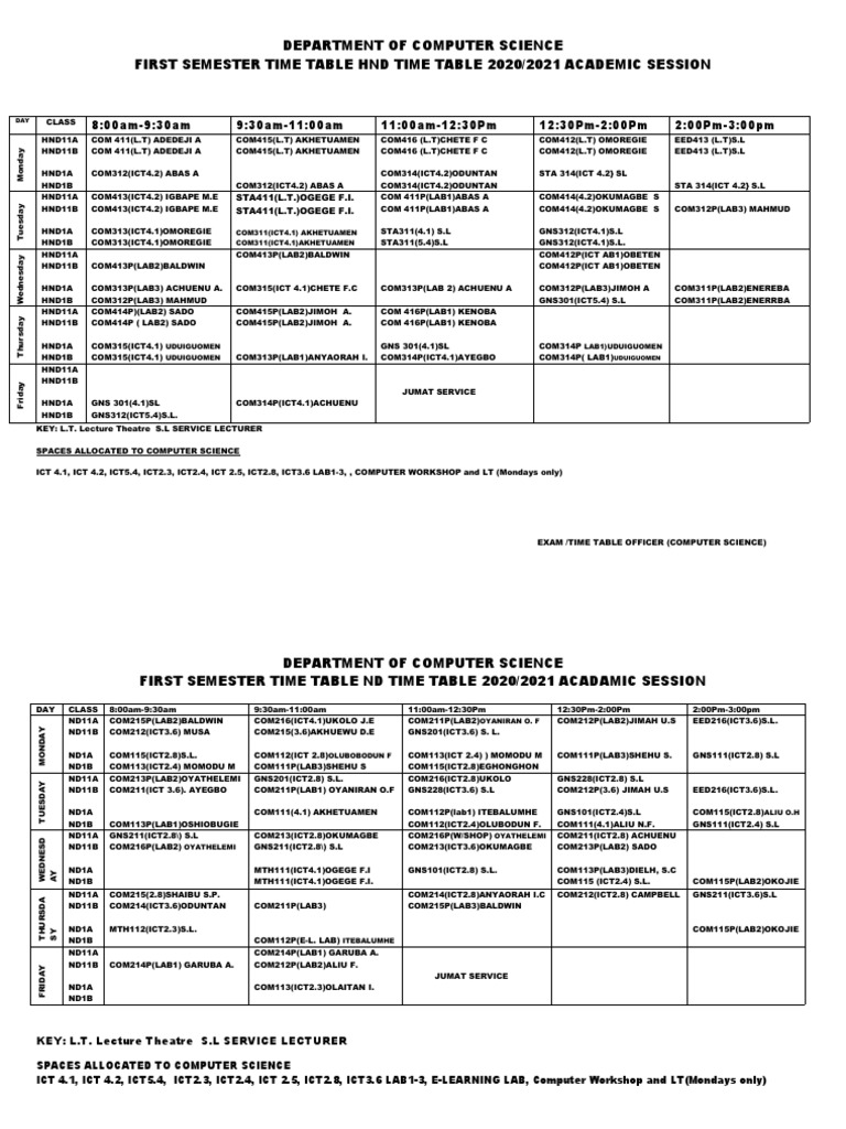 2021 Lecture Time Table | PDF
