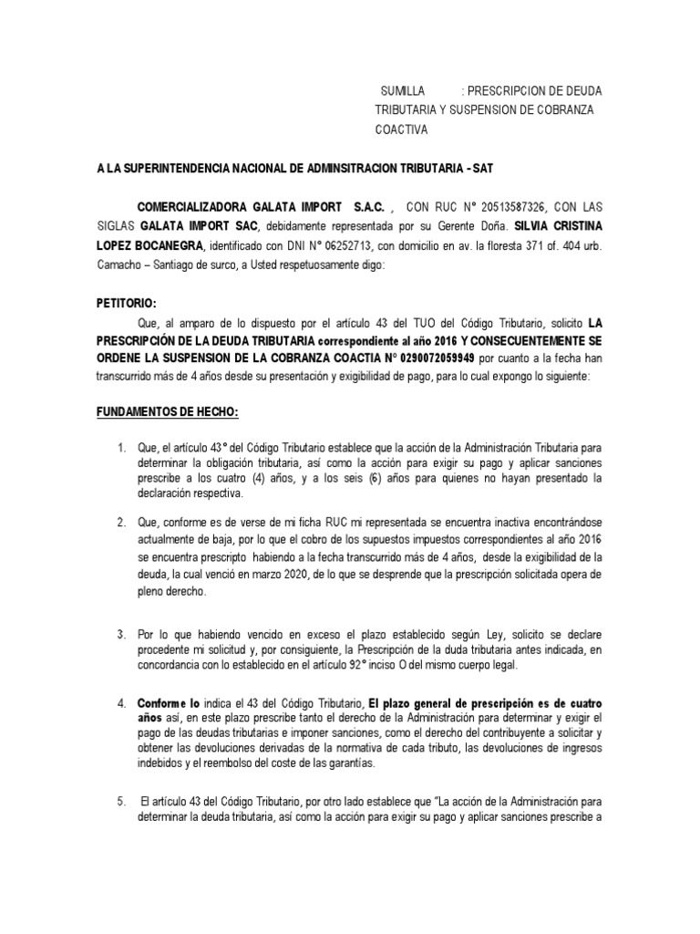 Prescripcion Sunat | PDF | Estatuto de limitaciones | Impuestos