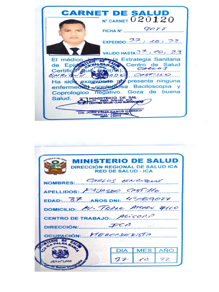 Carnet Sanidad | PDF