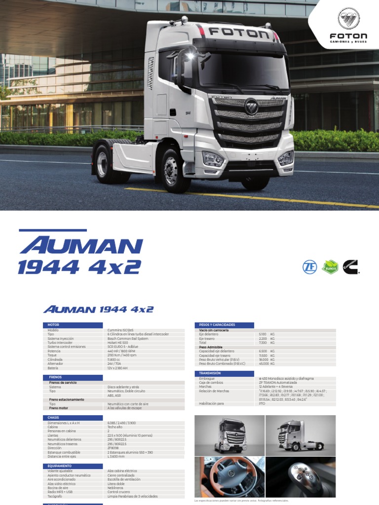 Ficha Tecnica Foton Auman 1944 | PDF | Neumático | Bienes manufacturados