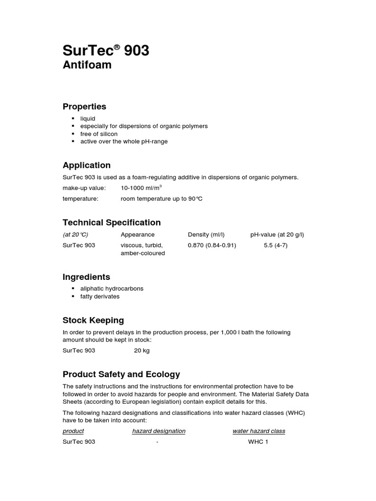 Surtec 903: Antifoam | PDF