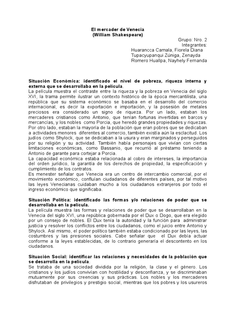 Análisis de "El mercader de Venecia" | PDF | Debido al proceso | El ...