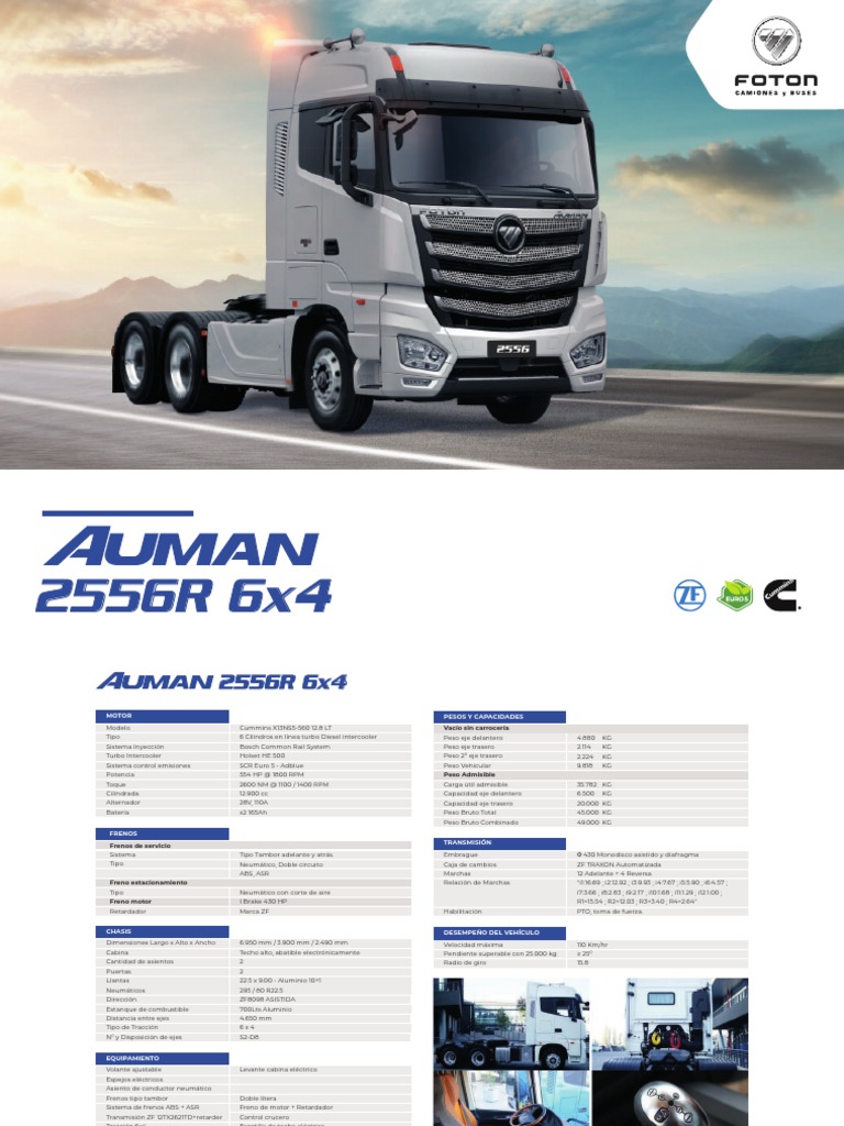 Ficha Tecnica Foton Auman Modelo 2556 | PDF | Coche | Ingeniería mecánica
