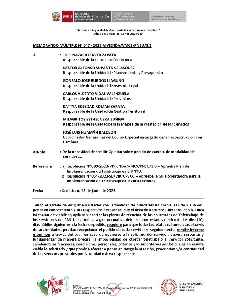 Memorando Múltiple #047 - 2023 (R) | PDF