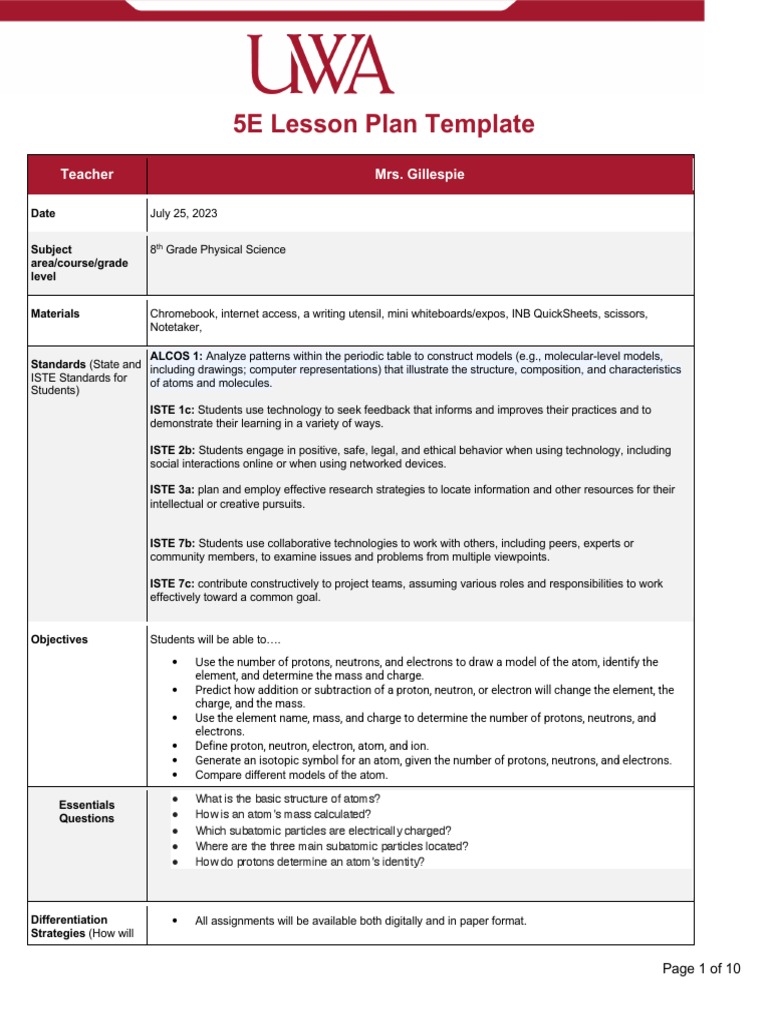 Atoms Family Song Engagement Activity | PDF | Atoms | Proton