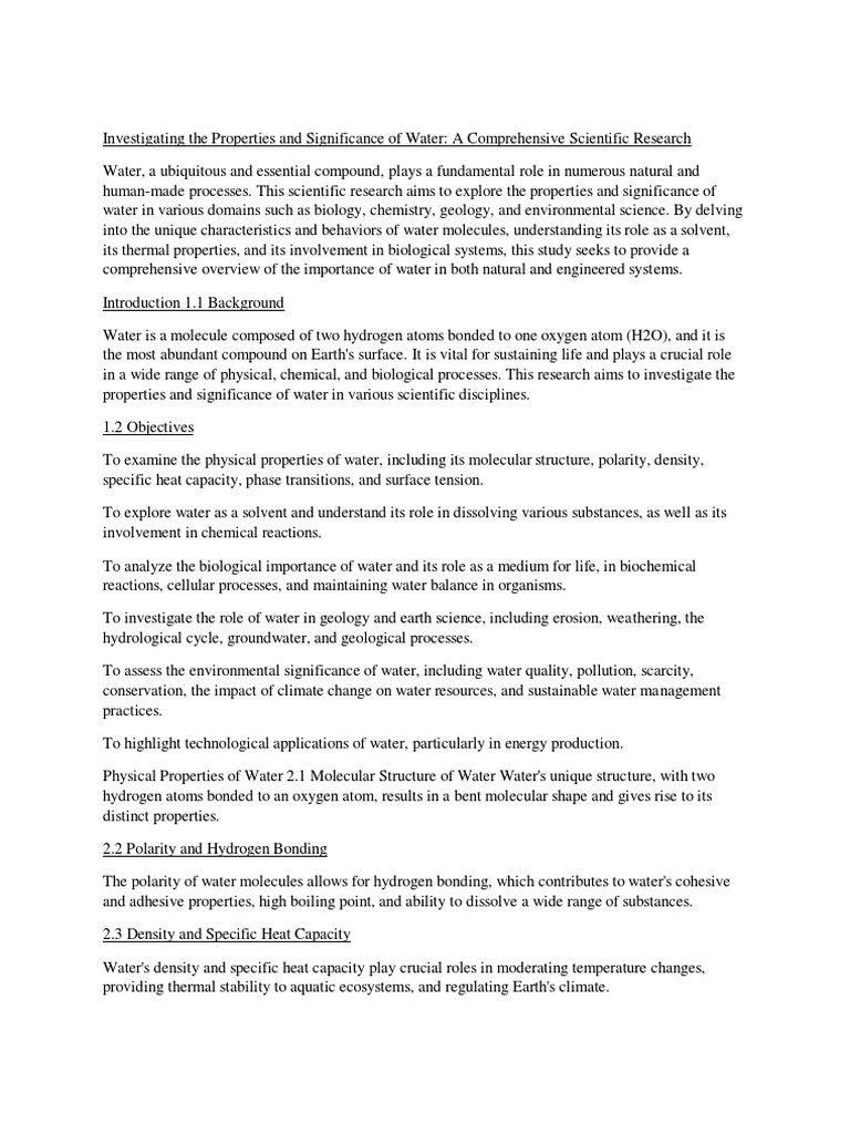 Investigating The Properties and Significance of Water | PDF | Water ...