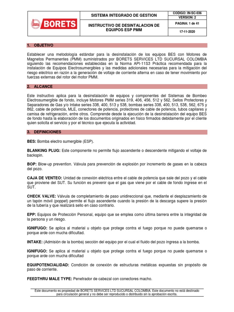 In-Sc-036 Instructivo de Desintalacion de Equipos Bes PMM Rev v-2 | PDF ...