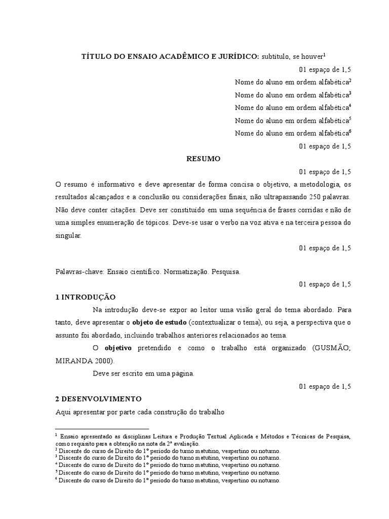 Modelo de Ensaio Acadêmico e Jurídico | PDF | Abstract (resumo) | Ensaios
