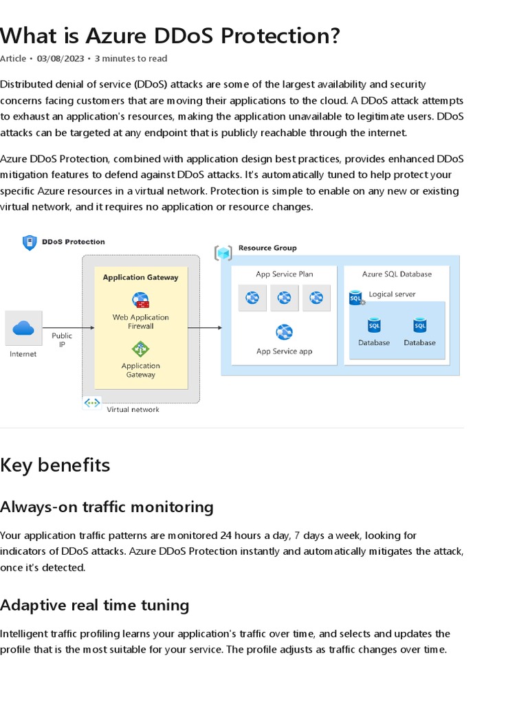 Azure Ddos Protection Overview Microsoft Learn Pdf Denial Of