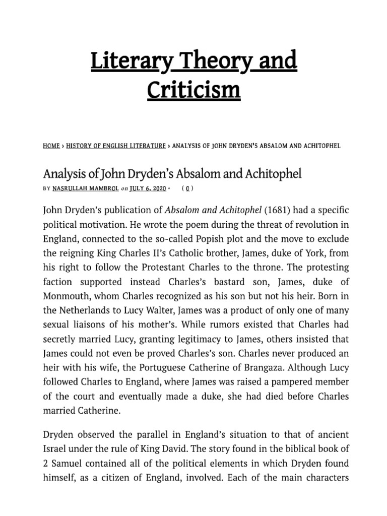 Analysis of Absalom and Achitophel | PDF