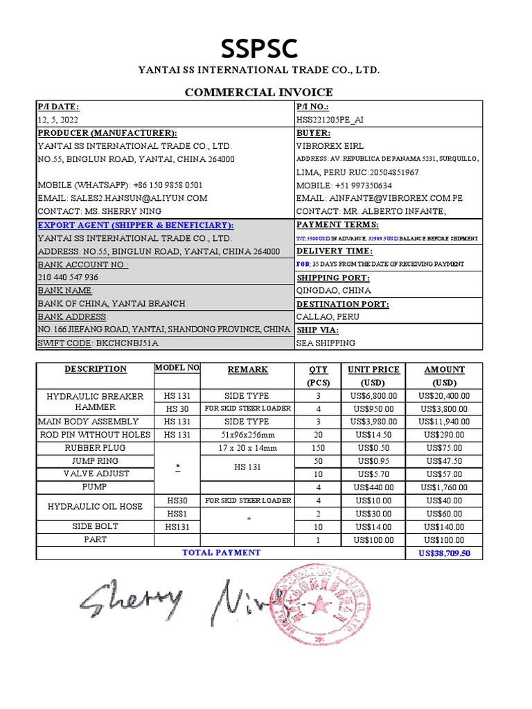 Yantai SS Invoice | PDF