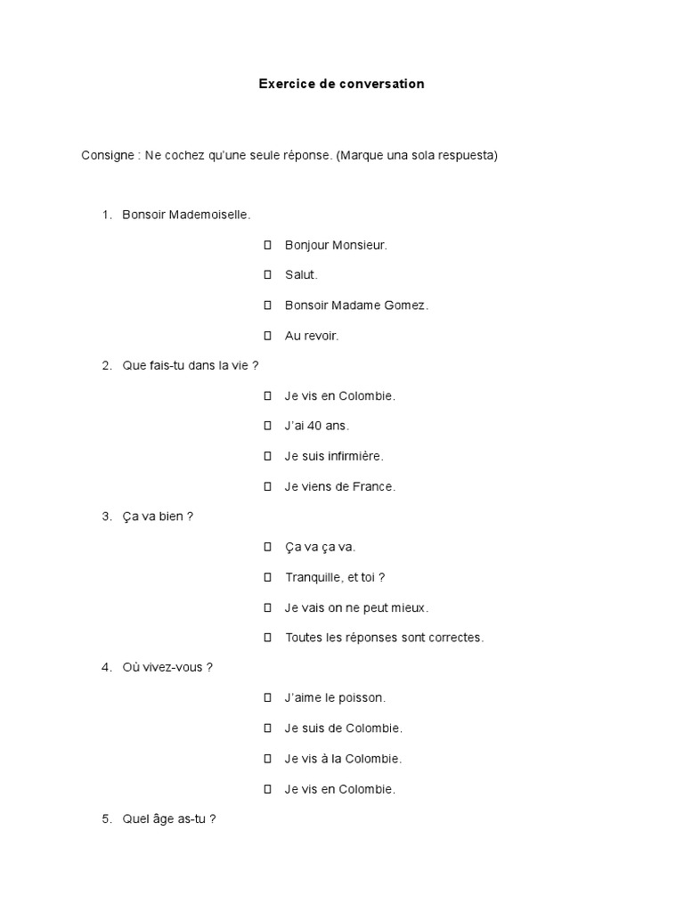 Exercice de Conversation 01 | PDF