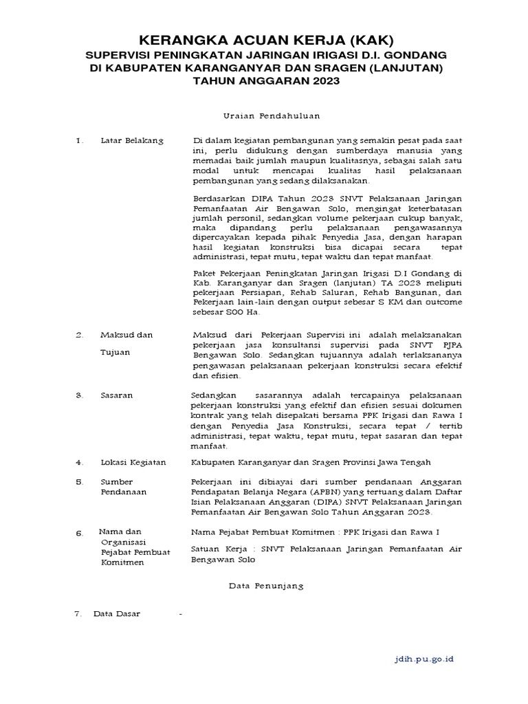KAK Paket Supervisi Peningkatan Jaringan Irigasi D Rev2 | PDF | Sains & Matematika | Komputer