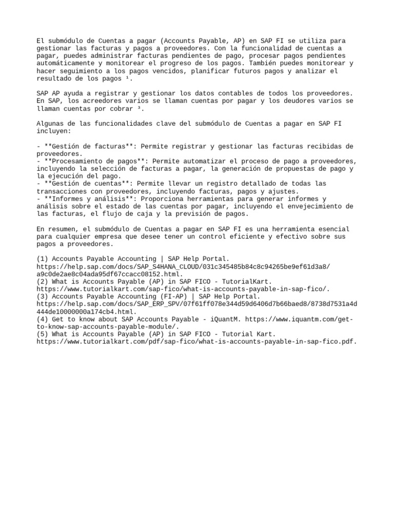 Descripción Del Módulo SAP FI-AP | PDF
