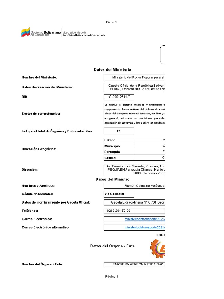 Ficha Sunai 2023 Eansa, s.A | PDF | Venezuela