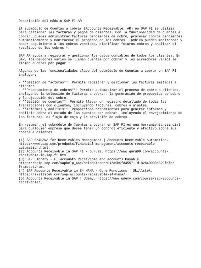 Descripción Del Módulo SAP FI-AR | PDF