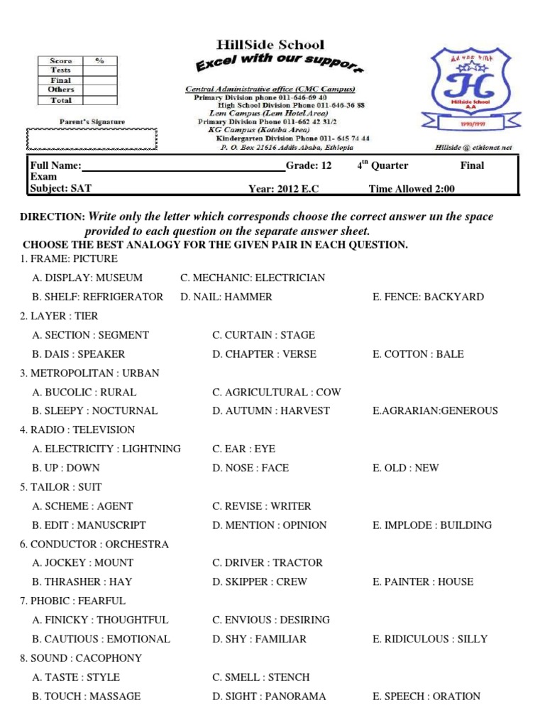 Write Only The Letter Which Corresponds Choose The Correct Answer Un ...