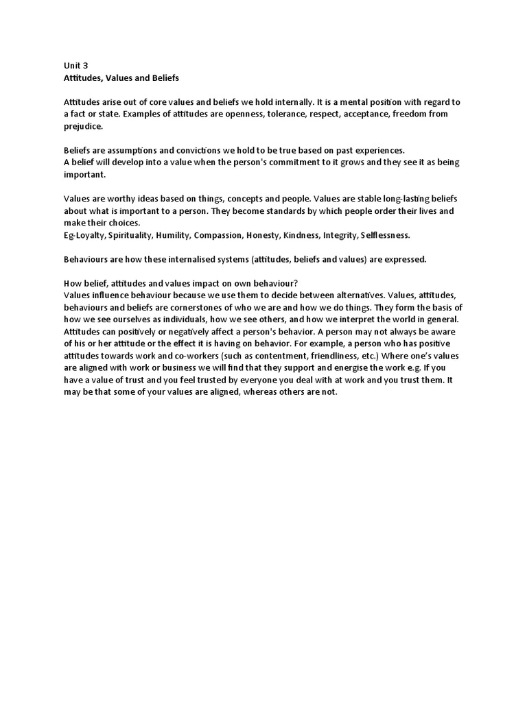 Attitudes, Values & Beliefs Explained | PDF | Career & Growth