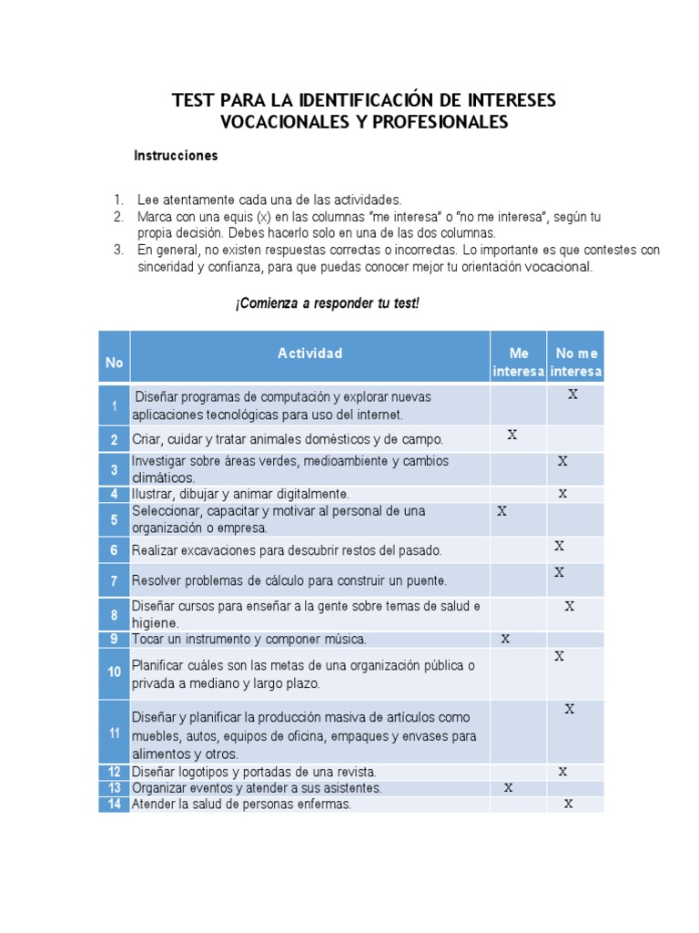 Test de Intereses Vocacionales y Profesionales | PDF | Turismo | Televisión