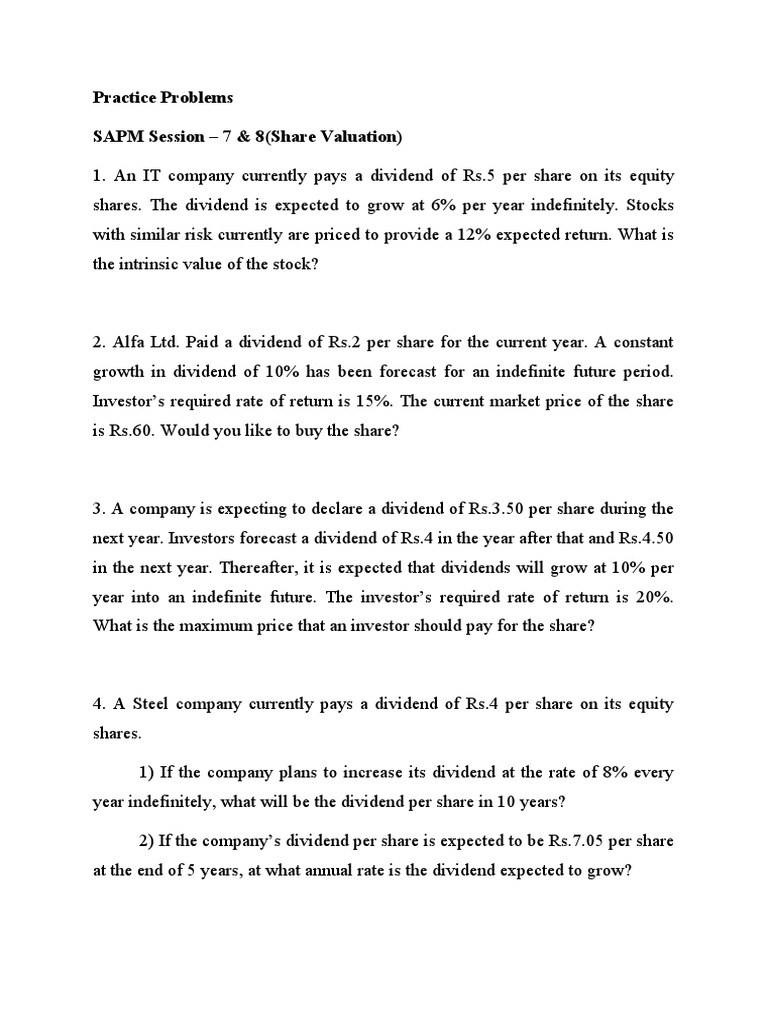 Share Valuation Practice Problems | PDF | Finance & Money Management