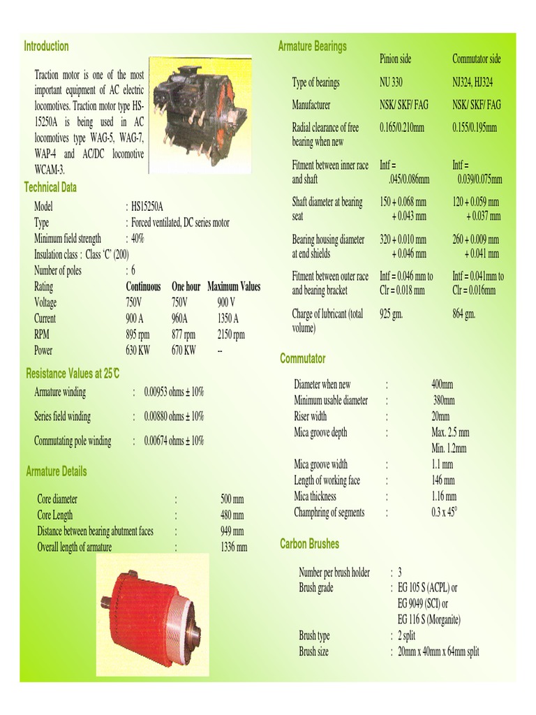 Pamphlet On Traction Motor HS-15250A | PDF | Electric Motor | Bearing ...