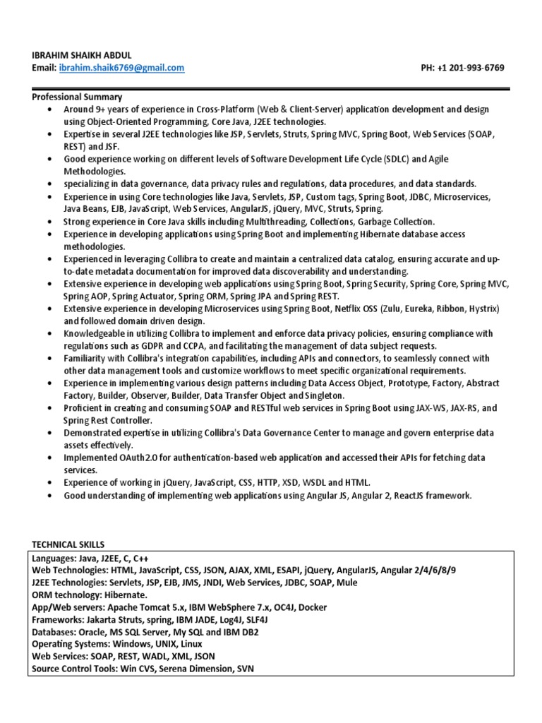 Ibrahim Shaikh - SR - Solutions Developer | PDF | Spring Framework | Web Service