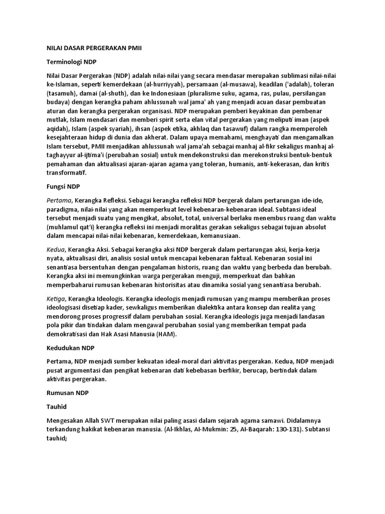Nilai Dasar Pergerakan Pmii Terminologi NDP | PDF