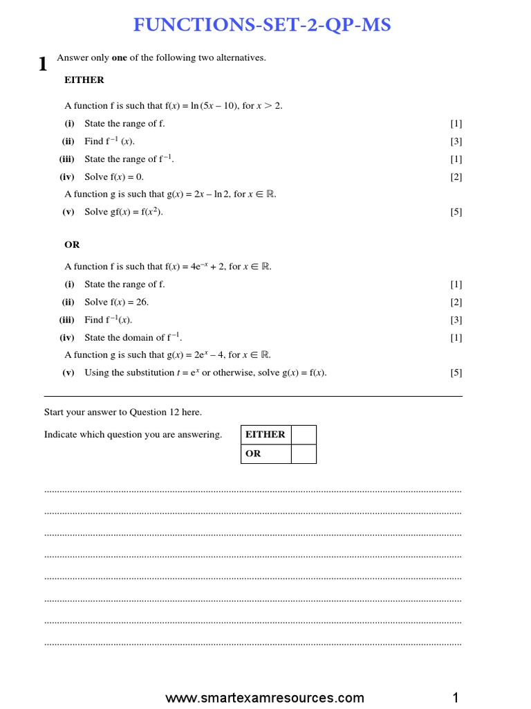 1.1 Functions Topic Questions 0606 Set 2 QP Ms | PDF | Function ... 1.1 Functions Topic Questions 0606 Set 2 QP Ms | PDF | Function ...