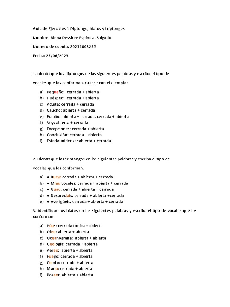 Guía de Ejercicios 1 - Fenómenos - Vocálicos | PDF