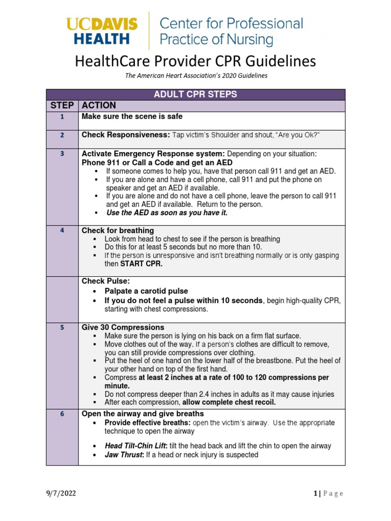 Steps of HCP CPR Handout | PDF | Cardiopulmonary Resuscitation | First Aid