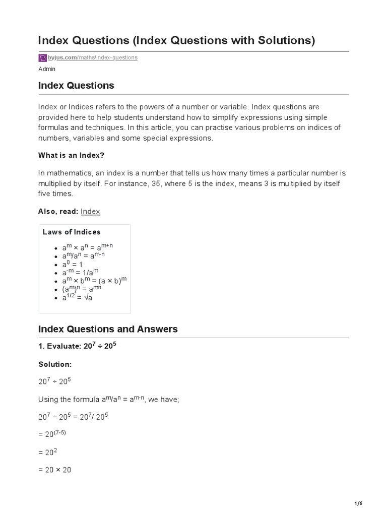 Index Questions Index Questions With Solutions Pdf Triangle Area