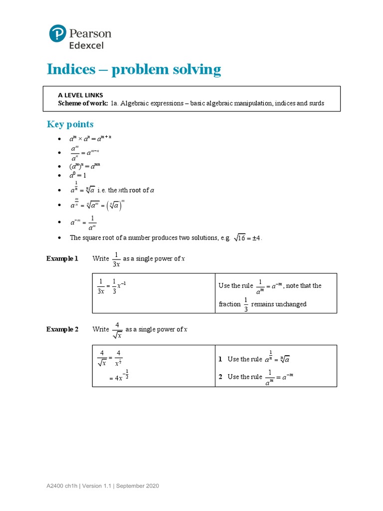 Example 11 Chapter 1 Indices Problem Solving | PDF | Mathematics | Algebra