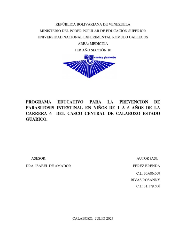 Proyecto Parasitosis | PDF | Diarrea | Especialidades Medicas