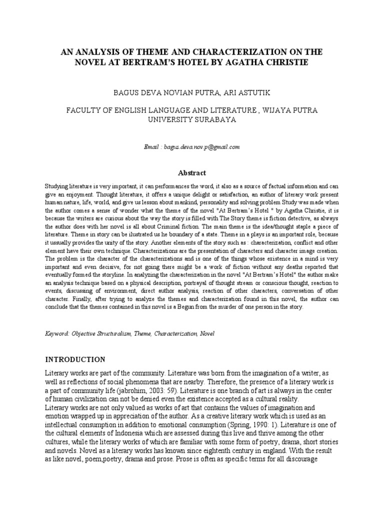 An Analysis of Theme and Characterization On The Novel at Bertram | PDF | Narration | Miss Marple