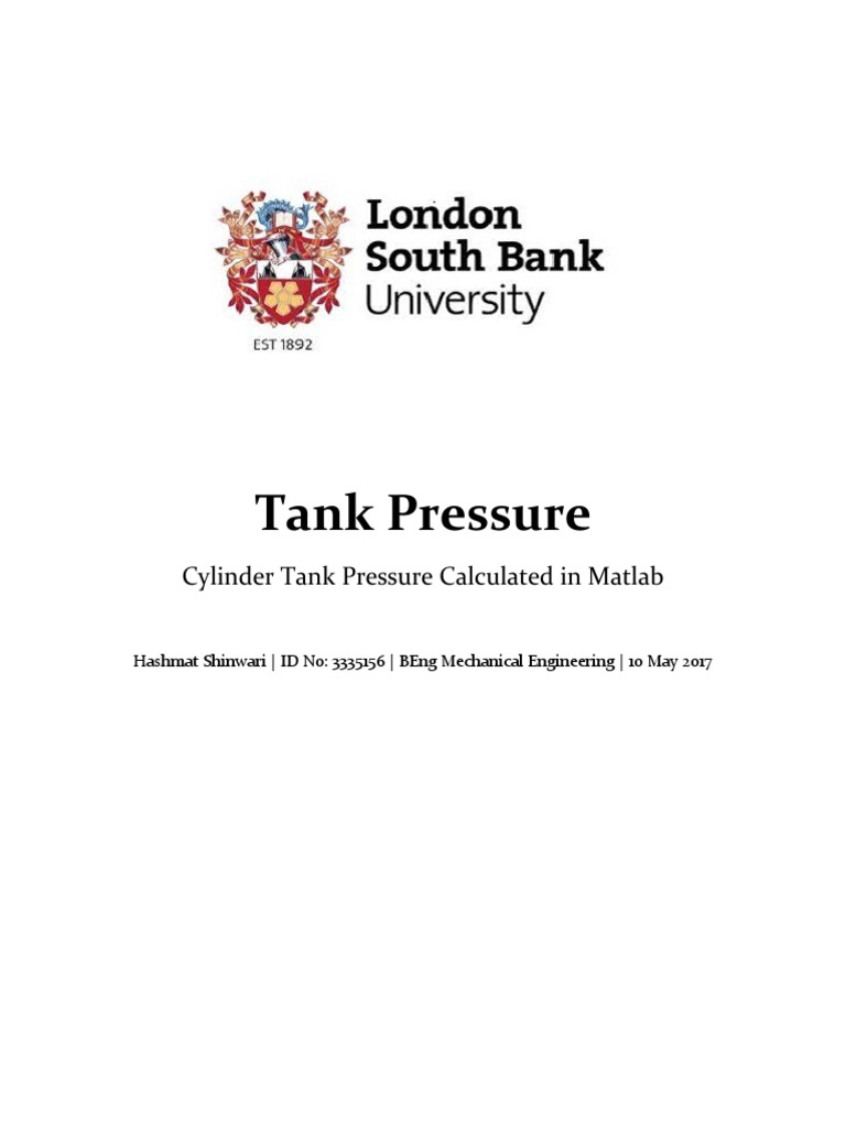 Cylinder Tank Pressure in Matlab | PDF | Pressure | Matlab