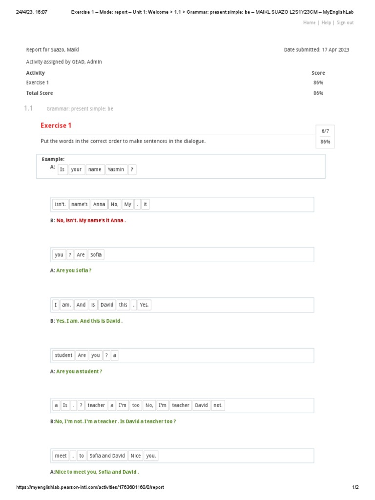 Exercise 1 - Mode - Report - Unit 1 - Welcome - 1.1 - Grammar - Present Simple - Be - MAIKL ...