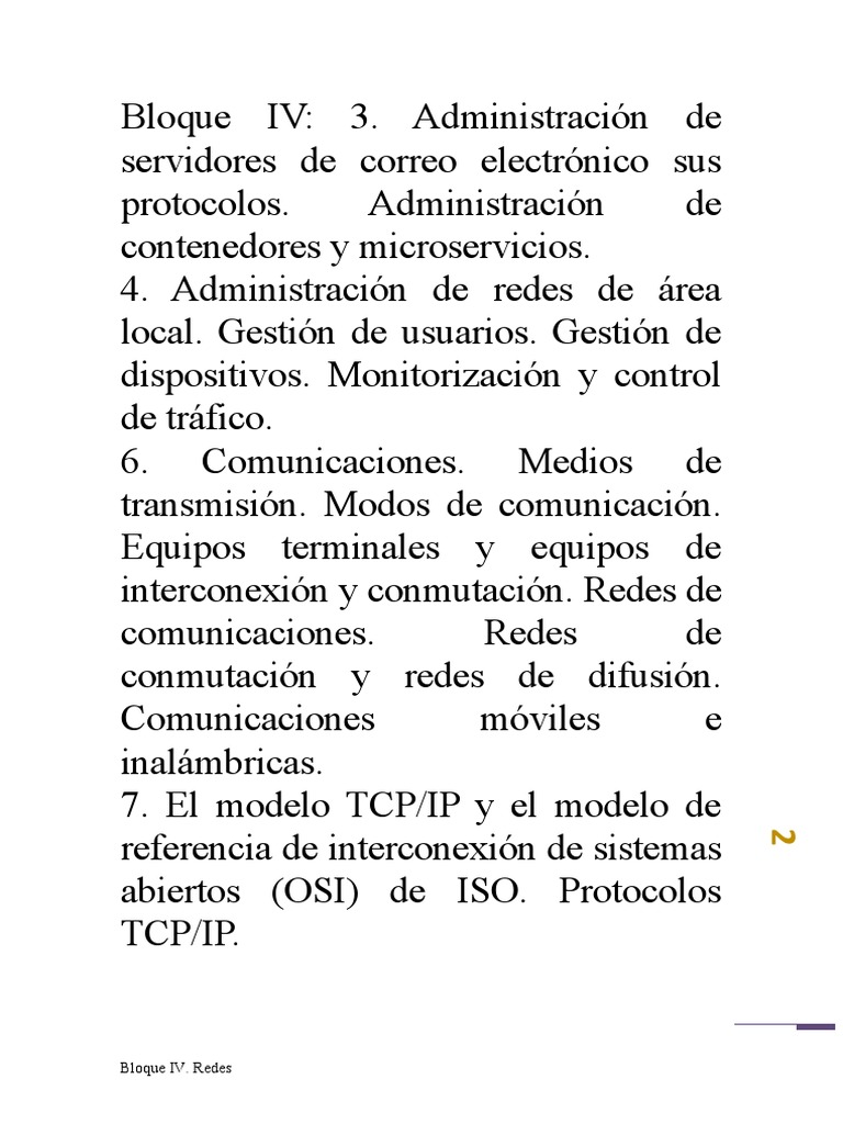 Bloque IV Temas Redes | PDF | Protocolos de internet | Modelo osi